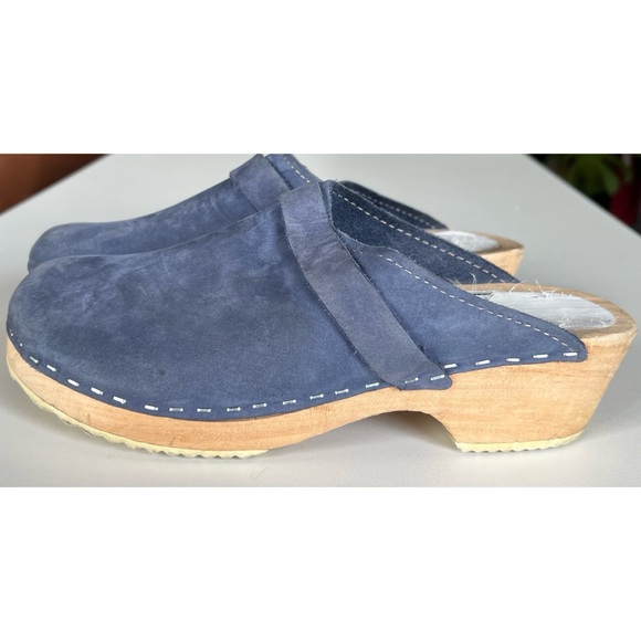 unknown | Shoes | Vintage Blue Nubuck Slip On Wooden Clogs Mules 37 ...